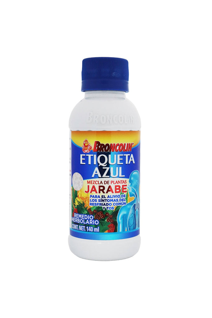 JARABE BRONCOLIN ETIQUETA AZUL MEZCLA DE PLANTAS 140 ML. | caalfrabet.com.mx